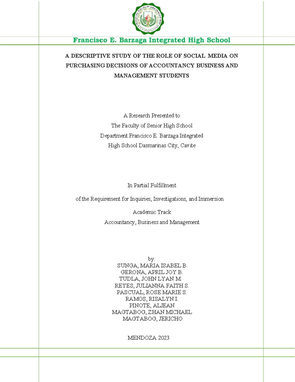 3is- Final- Paper - A DESCRIPTIVE STUDY OF THE ROLE OF SOCIAL MEDIA ON PURCHASING DECISIONS OF ...