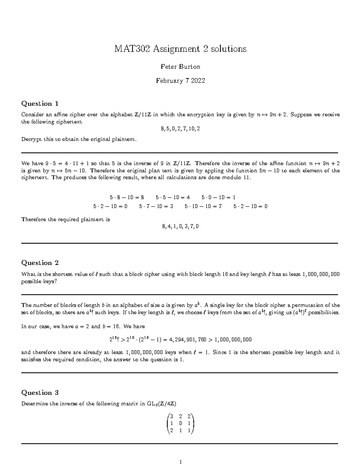 MAT302 assignment 2 solutions-1 - MAT302 Assignment 2 solutions Peter ...