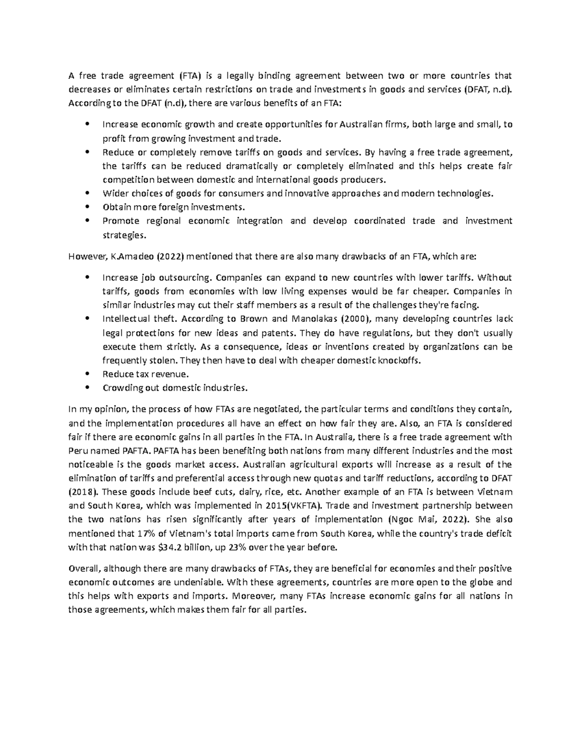 A free trade agreement - ASM 1 - A free trade agreement (FTA) is a ...