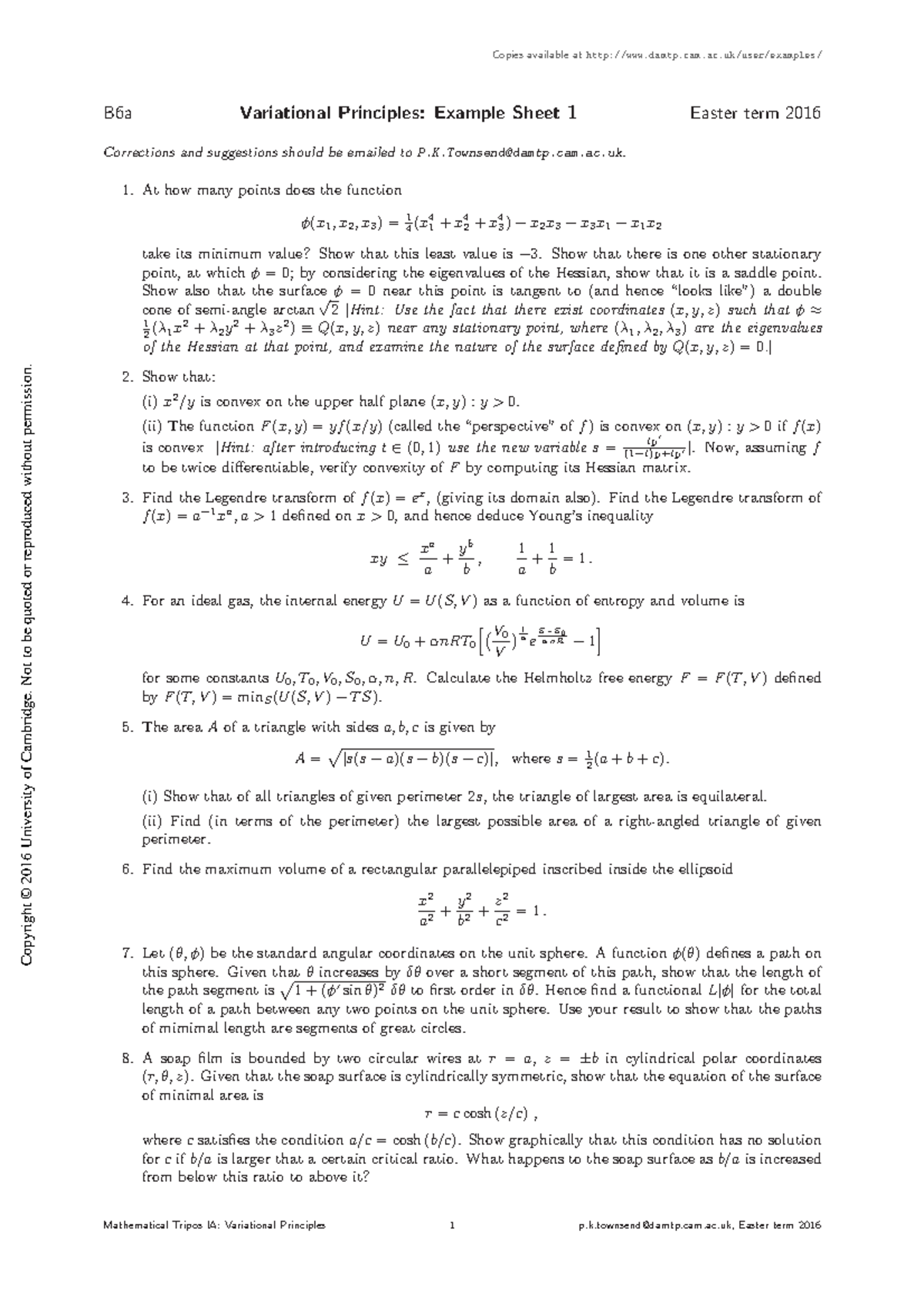 Lecture notes, lecture 1 - Example sheet - Copyright © 2016 University ...