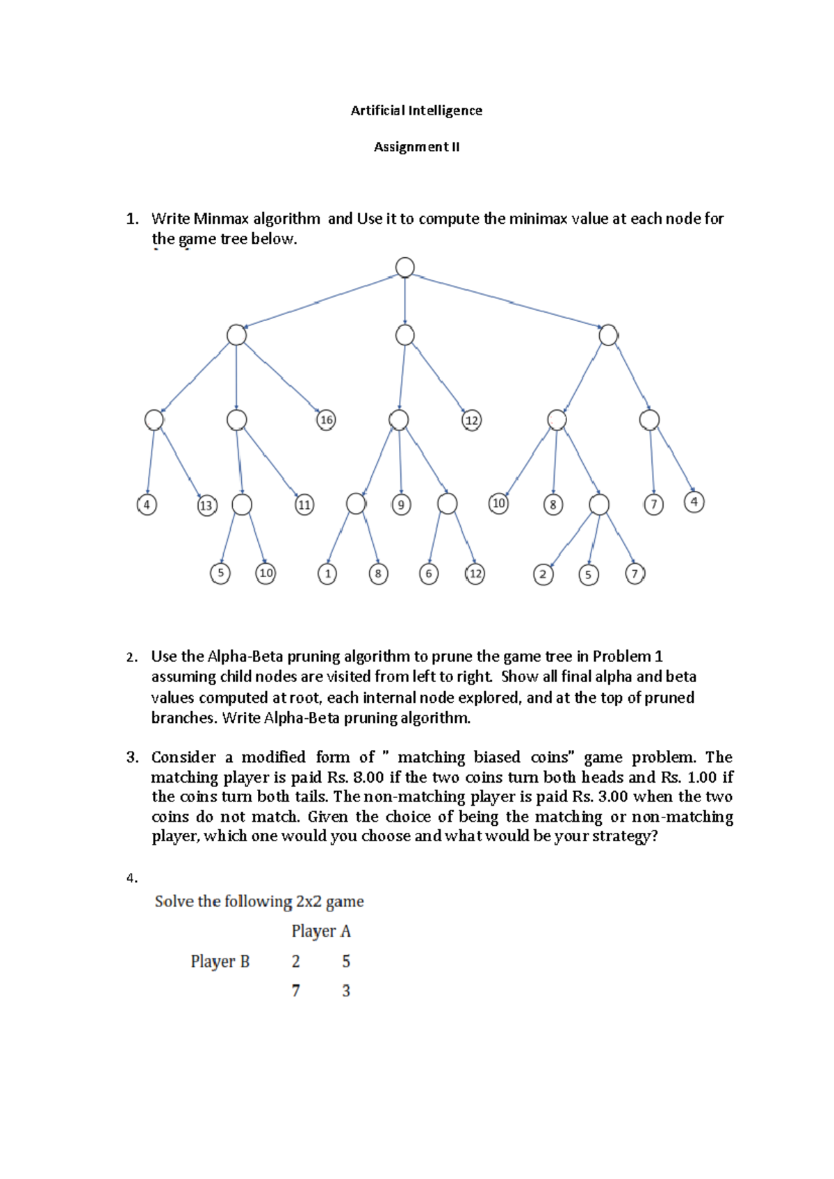 Ai Assignment Ii 240312 172944 Artificial Intelligence Assignment Ii Write Minmax Algorithm