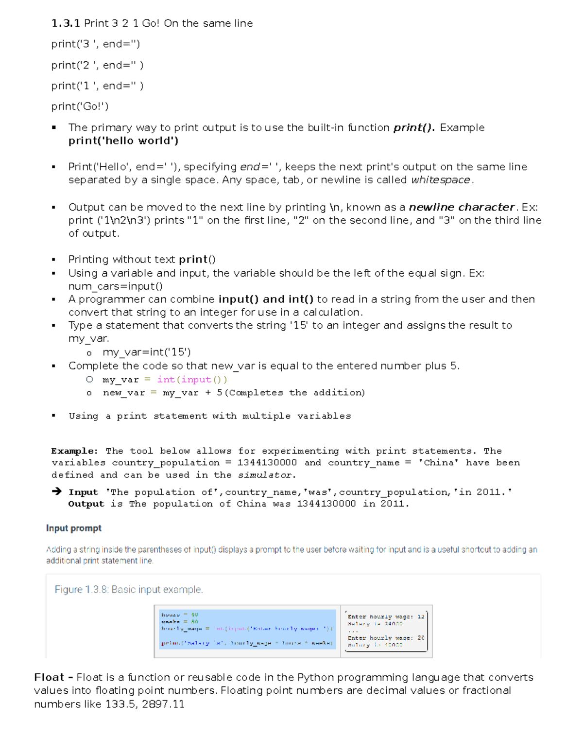 Chapter 1 Notes & Labs - 1.3 Print 3 2 1 Go! On the same line print('3 ...