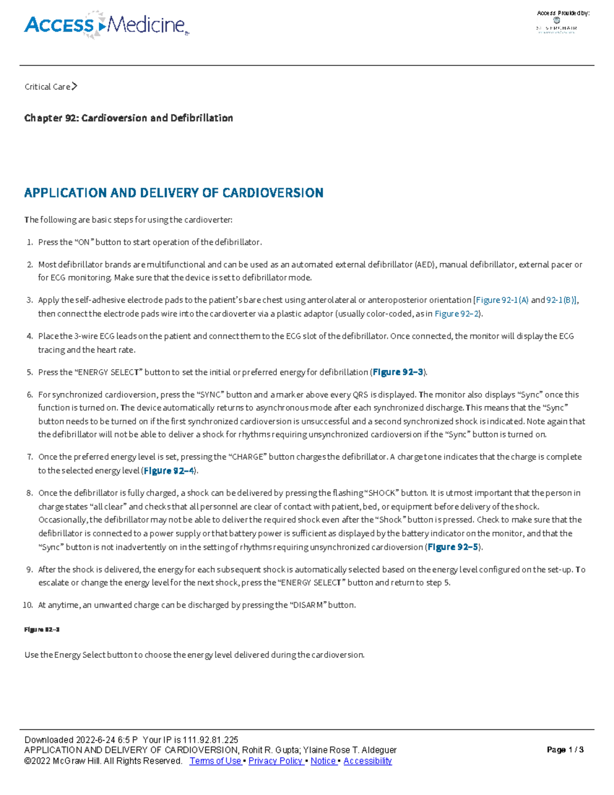 Application AND Delivery OF Cardioversion - Critical Careï - Studocu