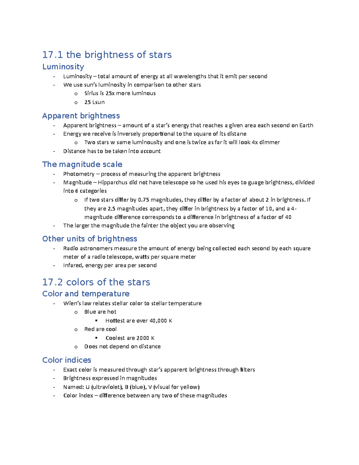 17.1 - 17.2 - 18.1 - 18 - chapter notes - 17 the brightness of stars ...