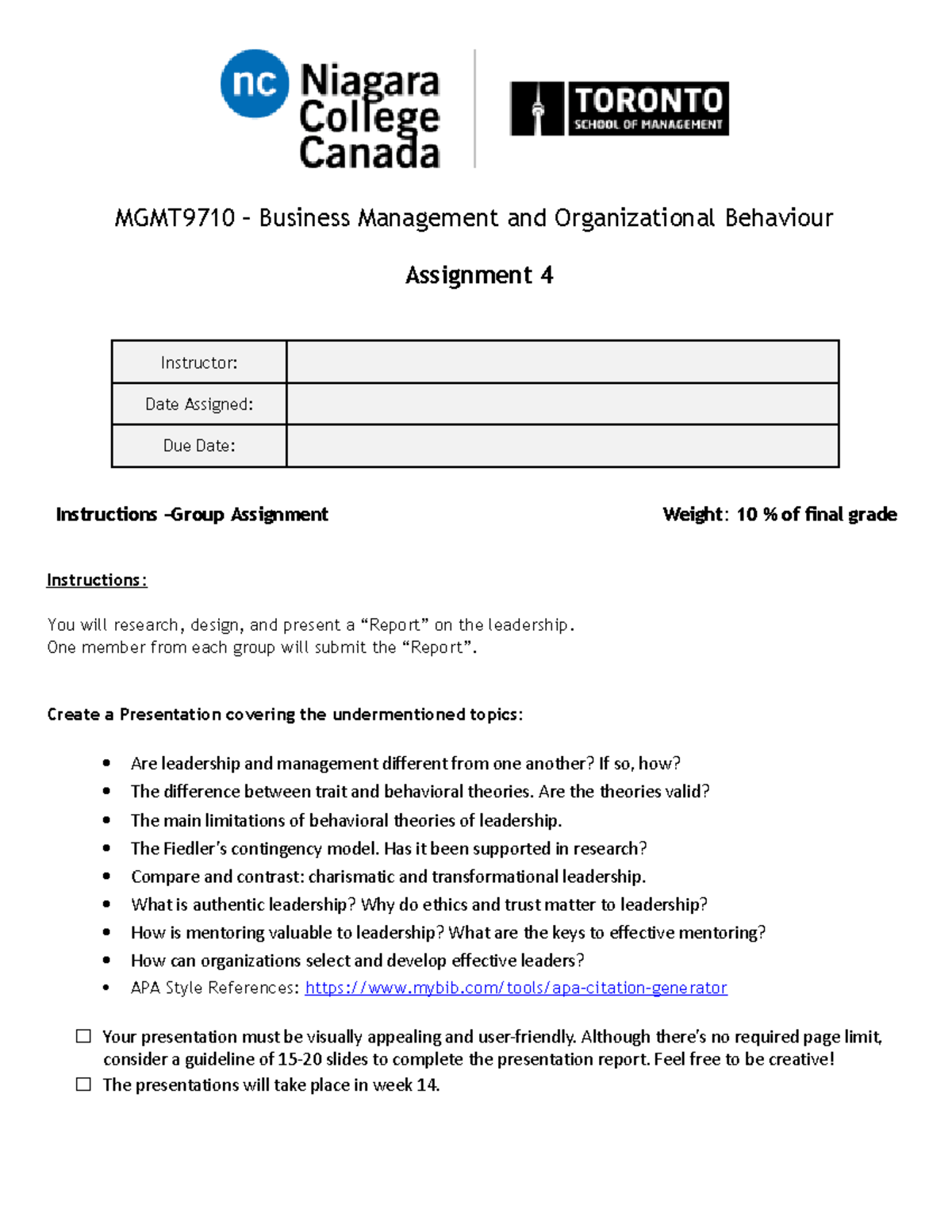 Assignment 4 Presentations-1 - MGMT9710 – Business Management and ...