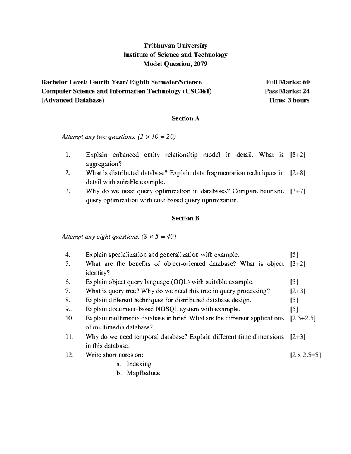 B - syllabus - Institute of Science and Technology Model Question, 2079 ...