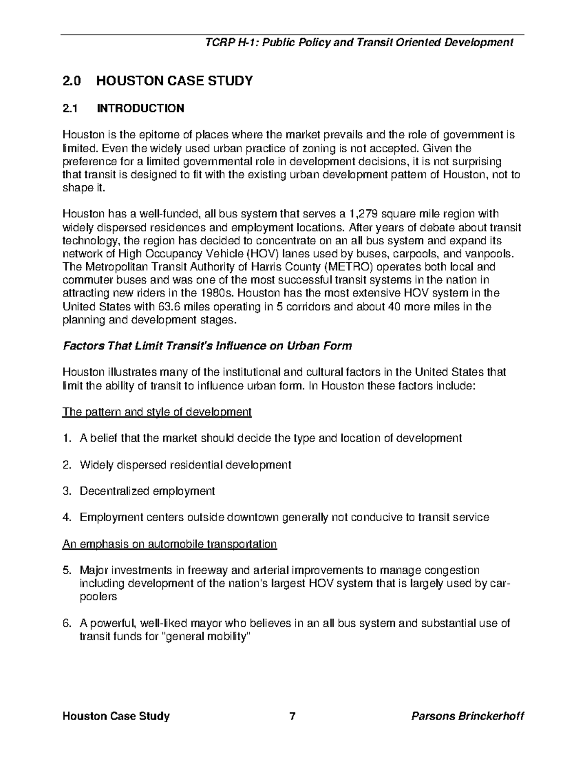 Case Study of Houston - Houston Case Study 7 Parsons Brinckerhoff 2 ...