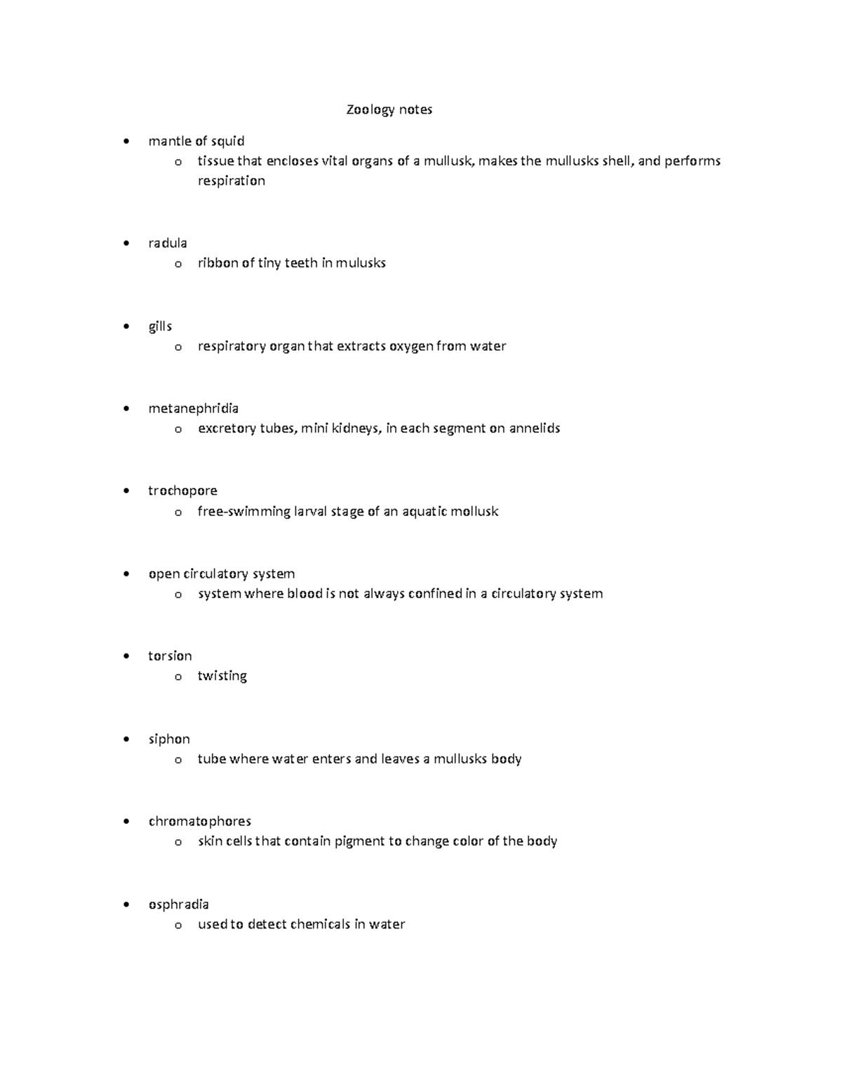 Zoology notes-1 - notes and terms - Zoology notes mantle of squid o ...