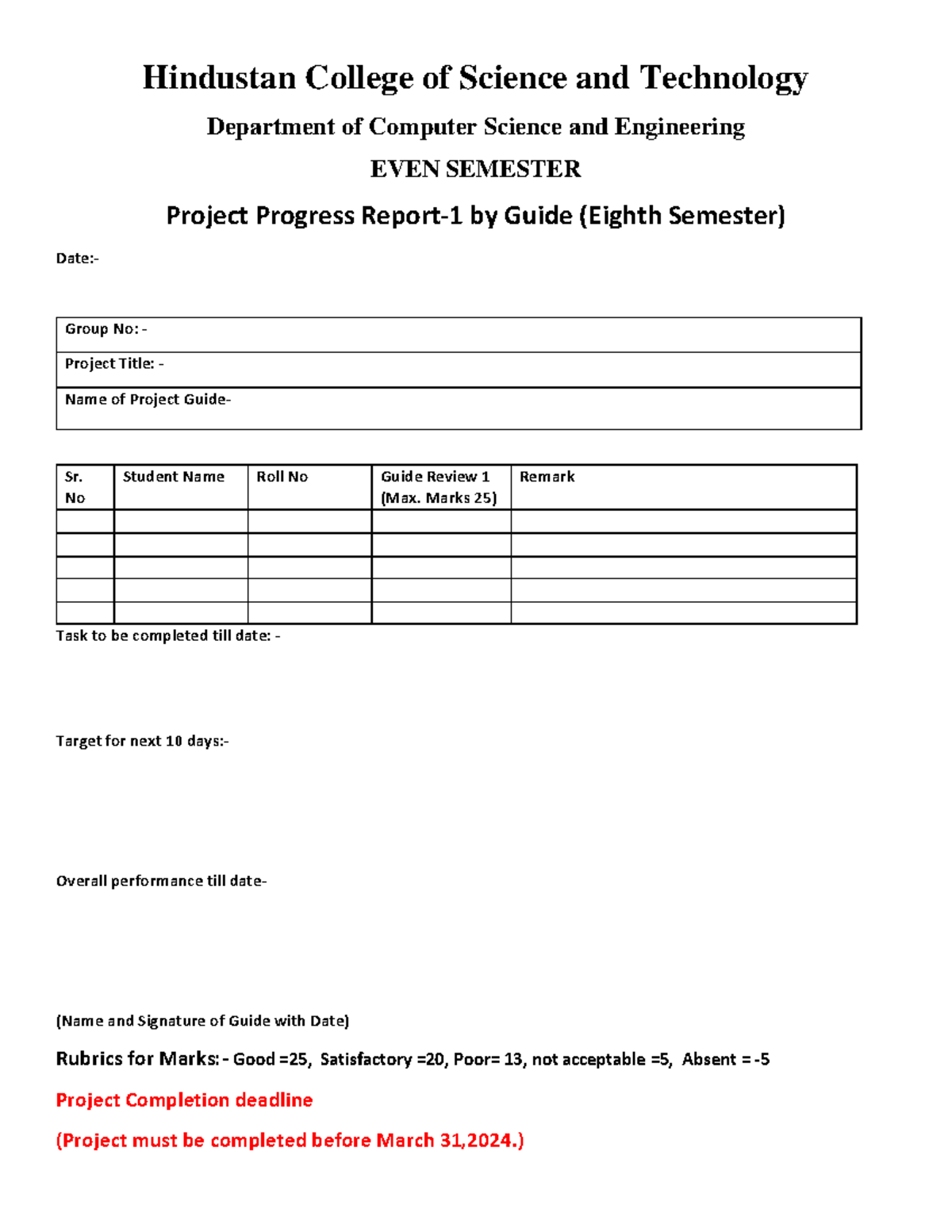 Project progress report Even semester by Guide - Hindustan College of ...