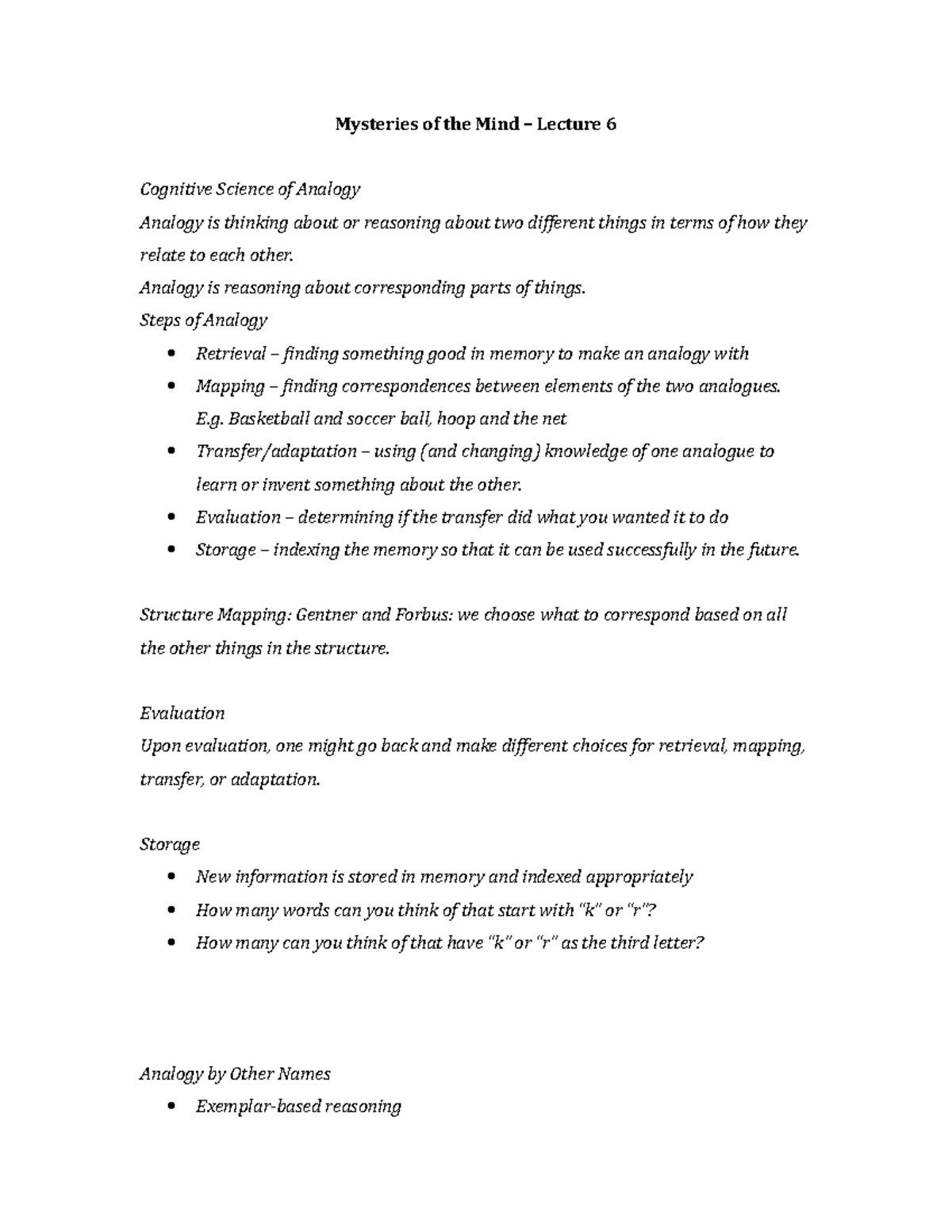 Mysteries of the Mind – Lecture 6 - Mysteries of the Mind – Lecture 6 ...