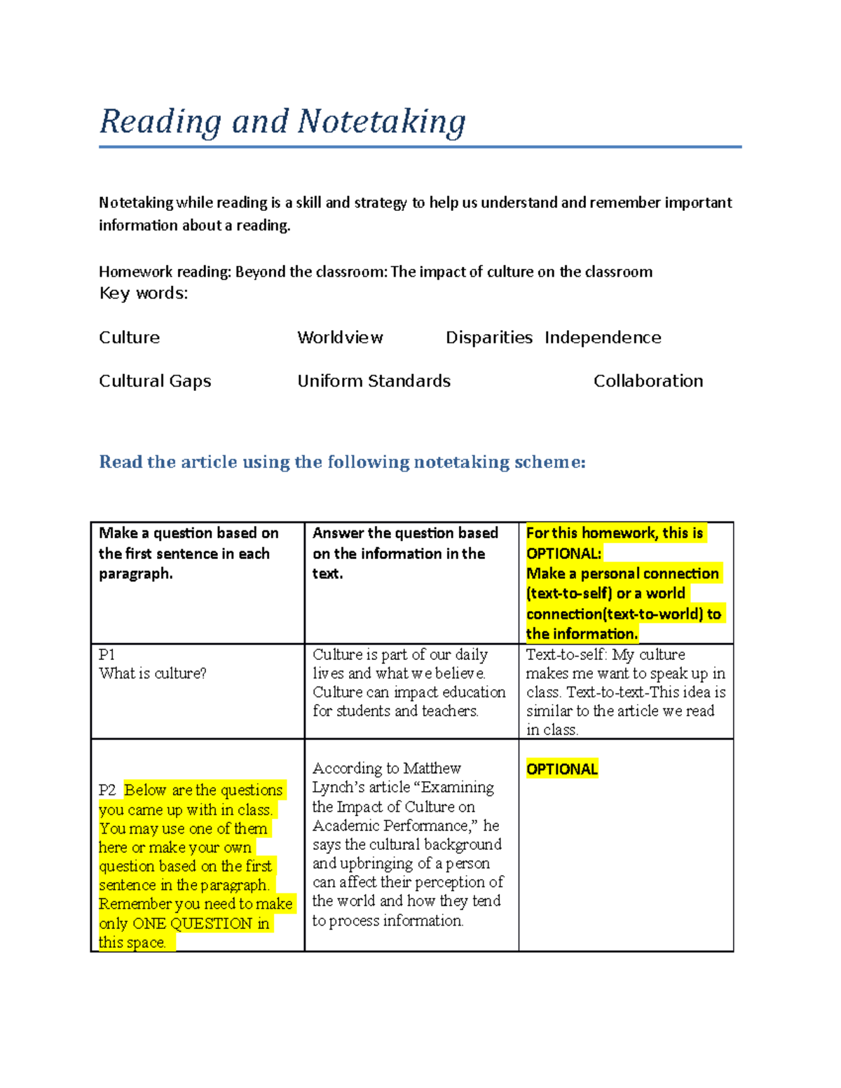 Reading and Notetaking Education Module-1 - Reading and Notetaking ...