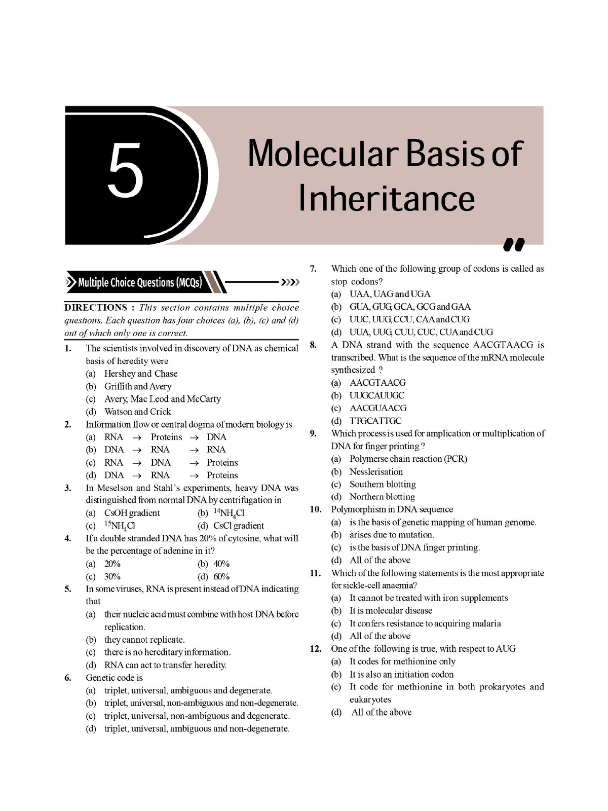 5. Molecular Basis of Inheritance - Pedagogy Of Biology - Studocu