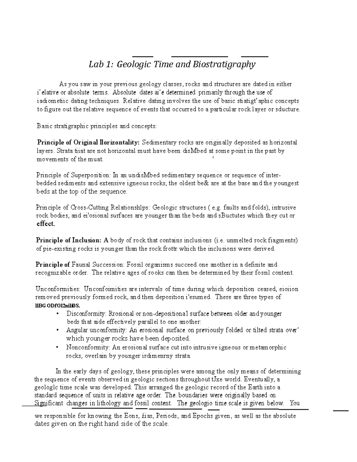 Biostratigraphy - Document - Lab 1: Geologic Time and Biostratigraphy ...