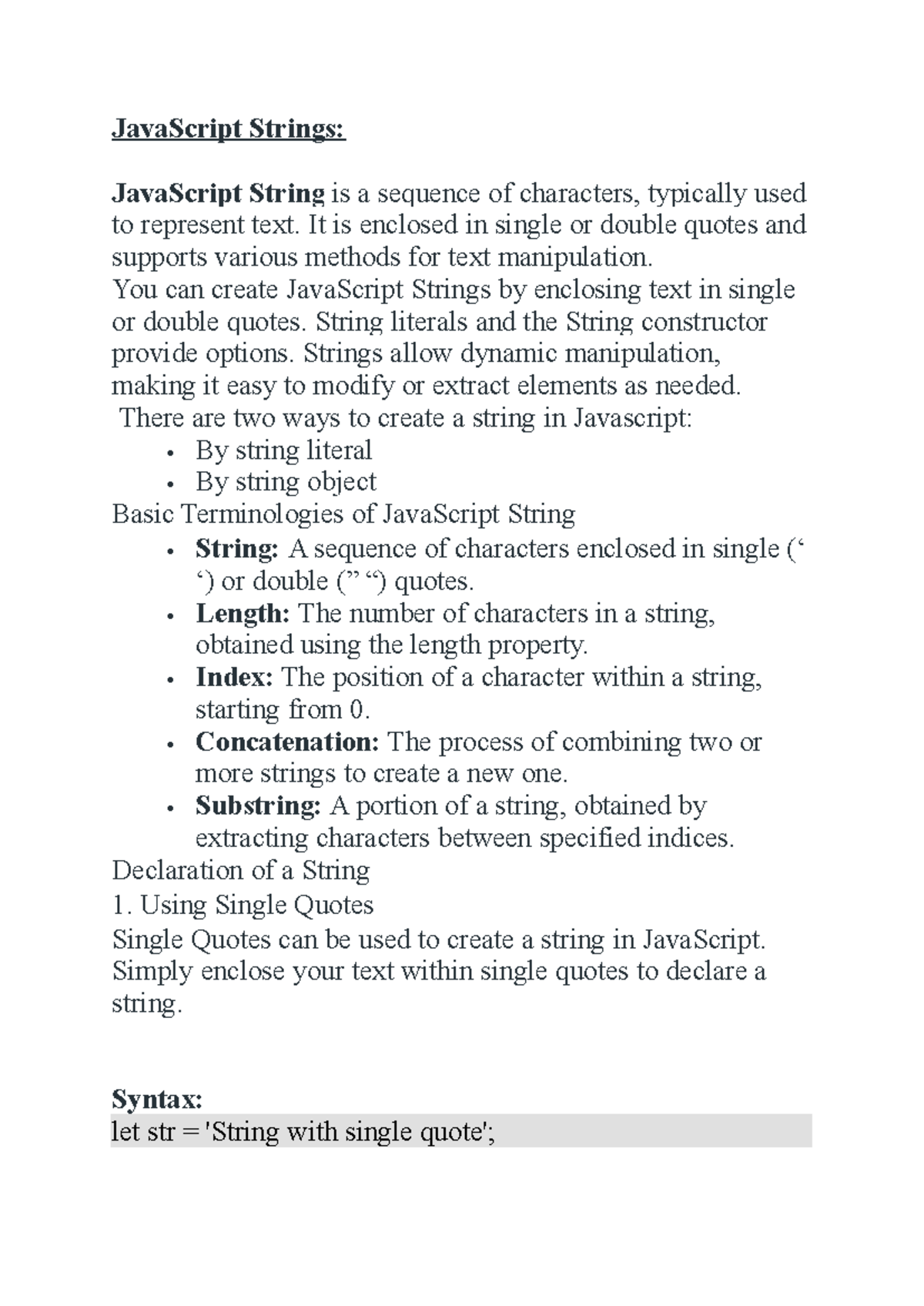Java Script Strings Learning Built In Data Structures Javascript