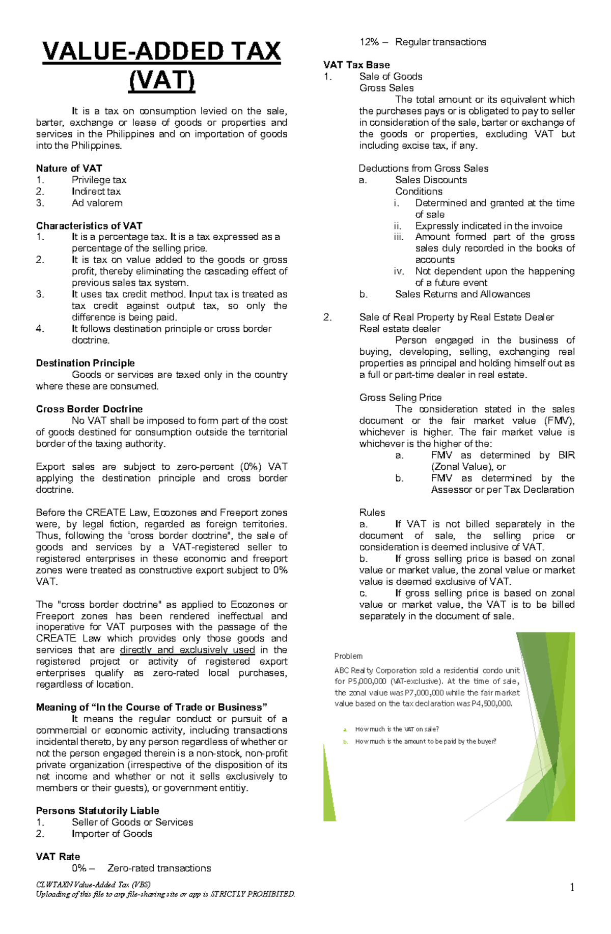 VAT notes - vat - CLWTAXN Value-Added Tax (VBS) VALUE-ADDED TAX (VAT ...