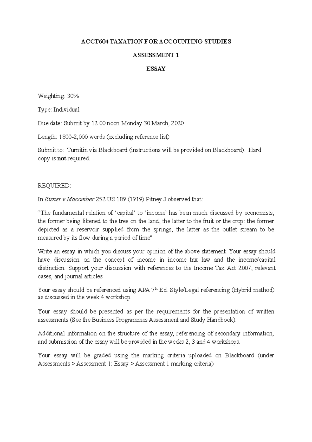 Assessment 1 Essay brief Sem 1 2020 - International Accounting - AUT ...