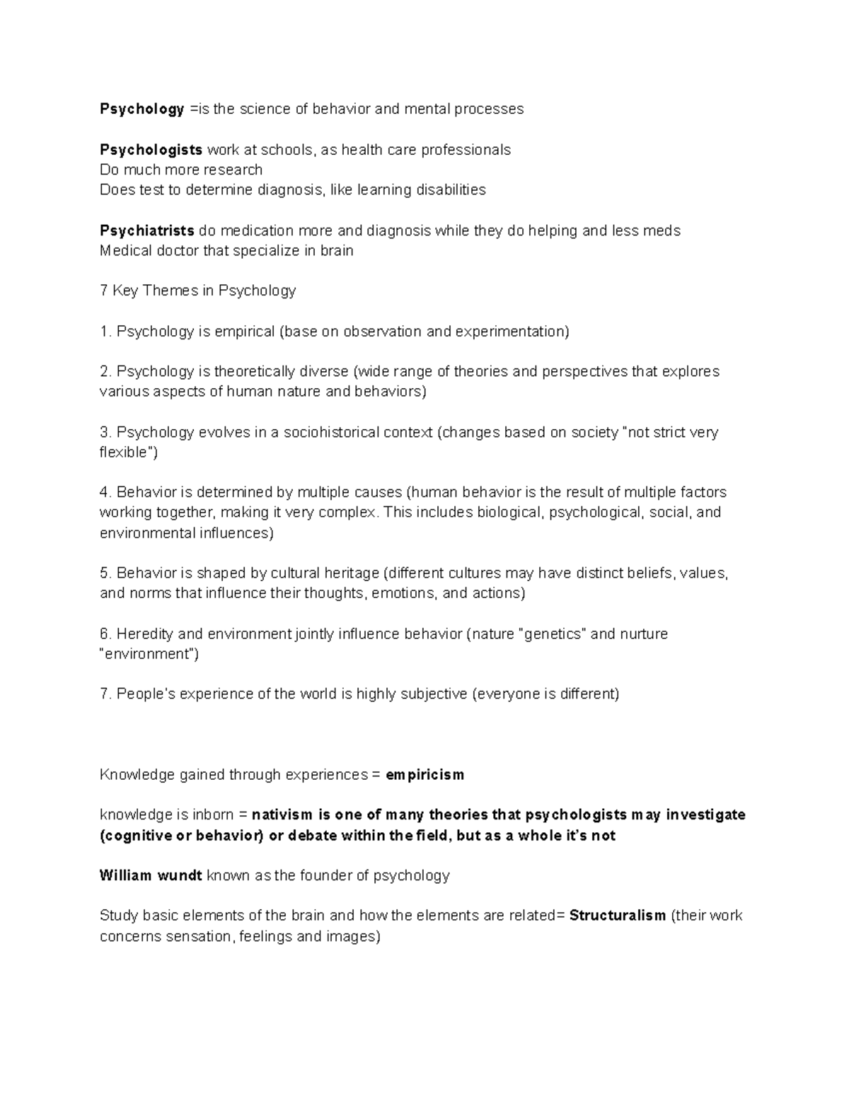 Psychology notes - Prof Toni Serafini mid term 1 - Psychology =is the ...