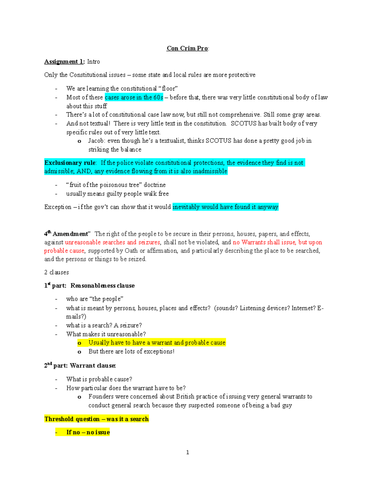 Con Crim Pro outline 1 - Summary Constitutional Law For Criminal ...