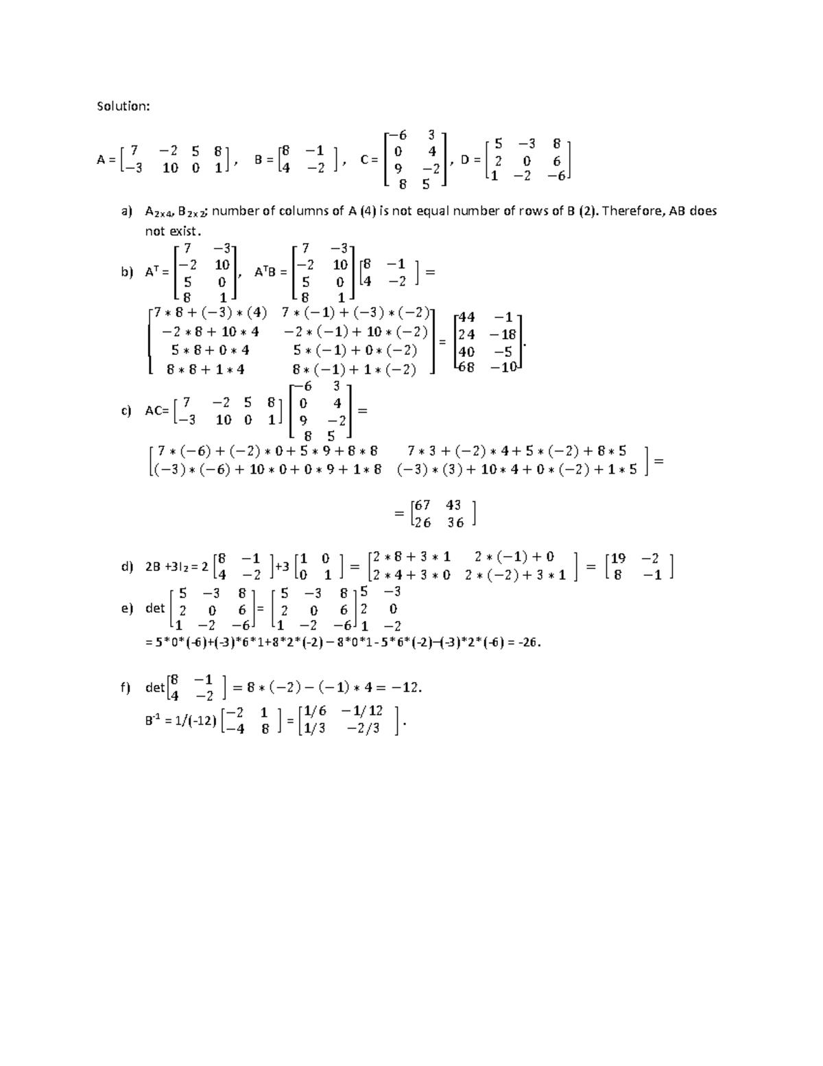 Exam2sol - Spring 2020 Exam 2 Solutions - Solution: A = ቂ 7 − −3 10 5 8 ...