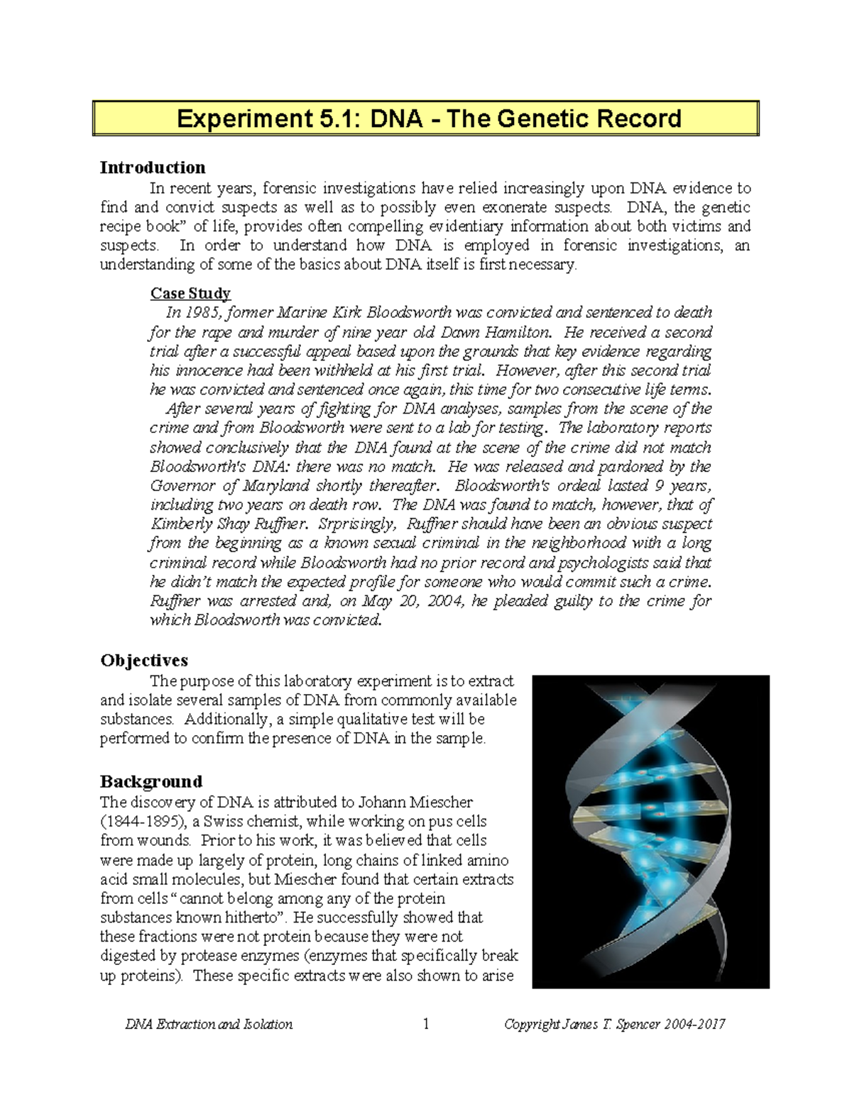 02. CH DNA Lab Rev 2 - Lab DNA - Experiment 5: DNA - The Genetic Record ...