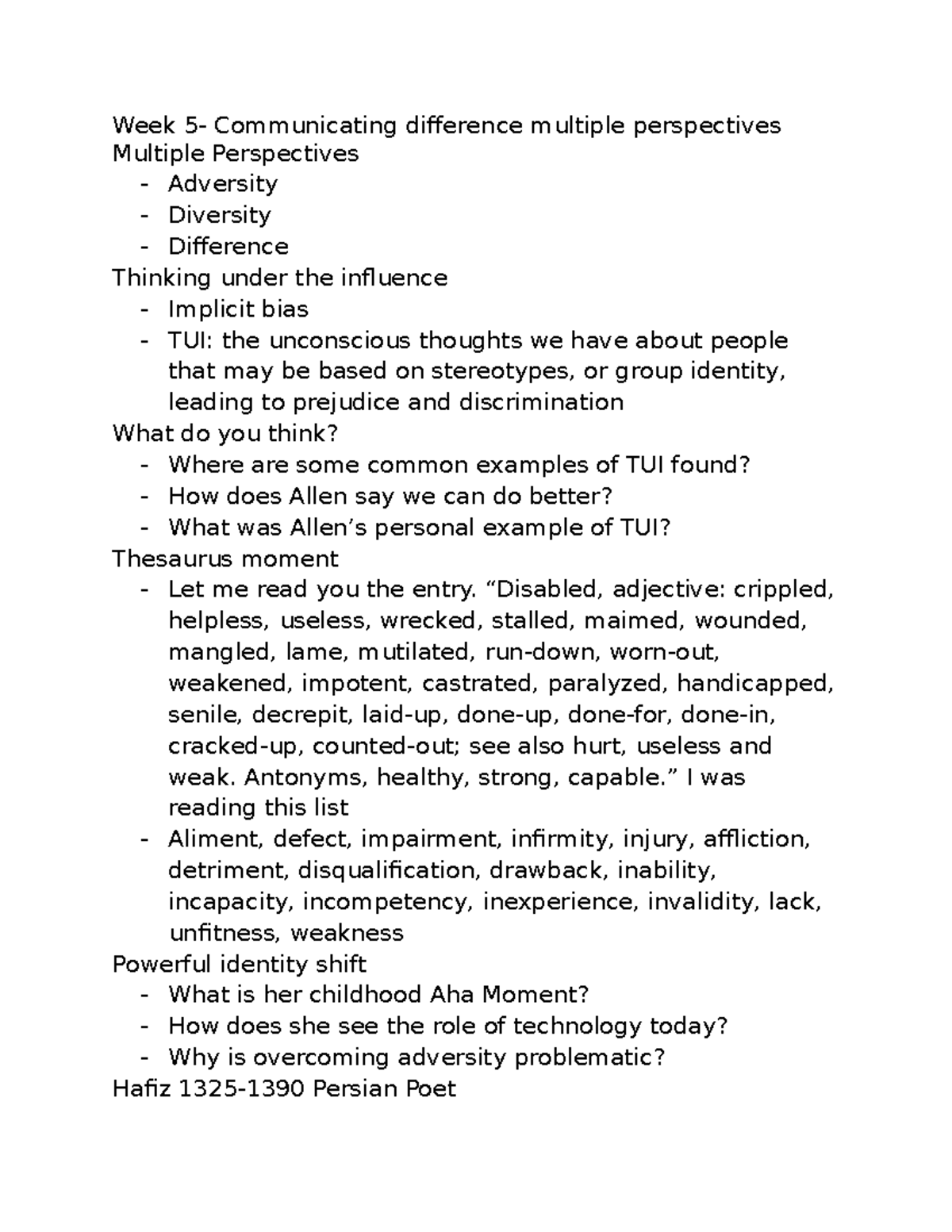 Week 5 - lesson 5 notes - Week 5- Communicating difference multiple ...