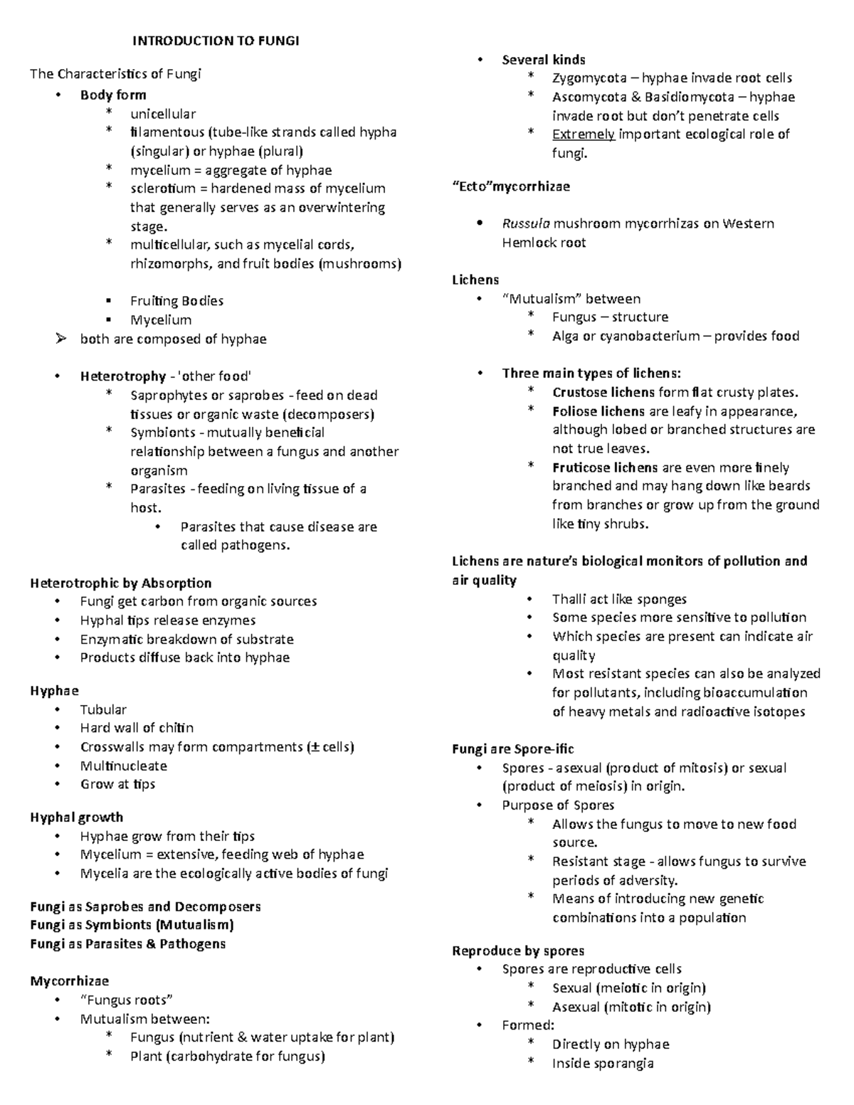 Introduction to Fungi-Biology - INTRODUCTION TO FUNGI The ...