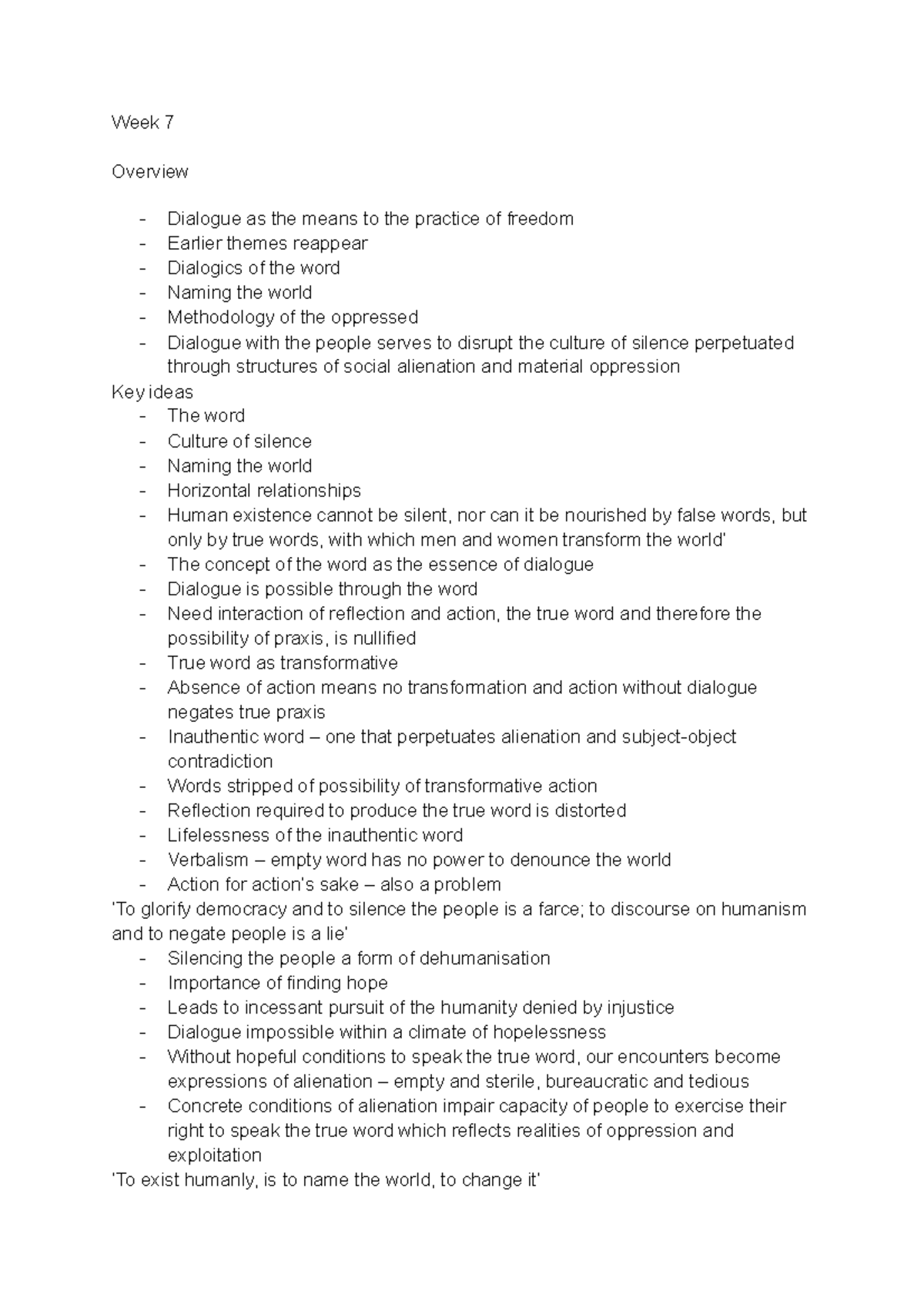 Week 7 - Lecture notes - Week 7 Overview Dialogue as the means to the ...