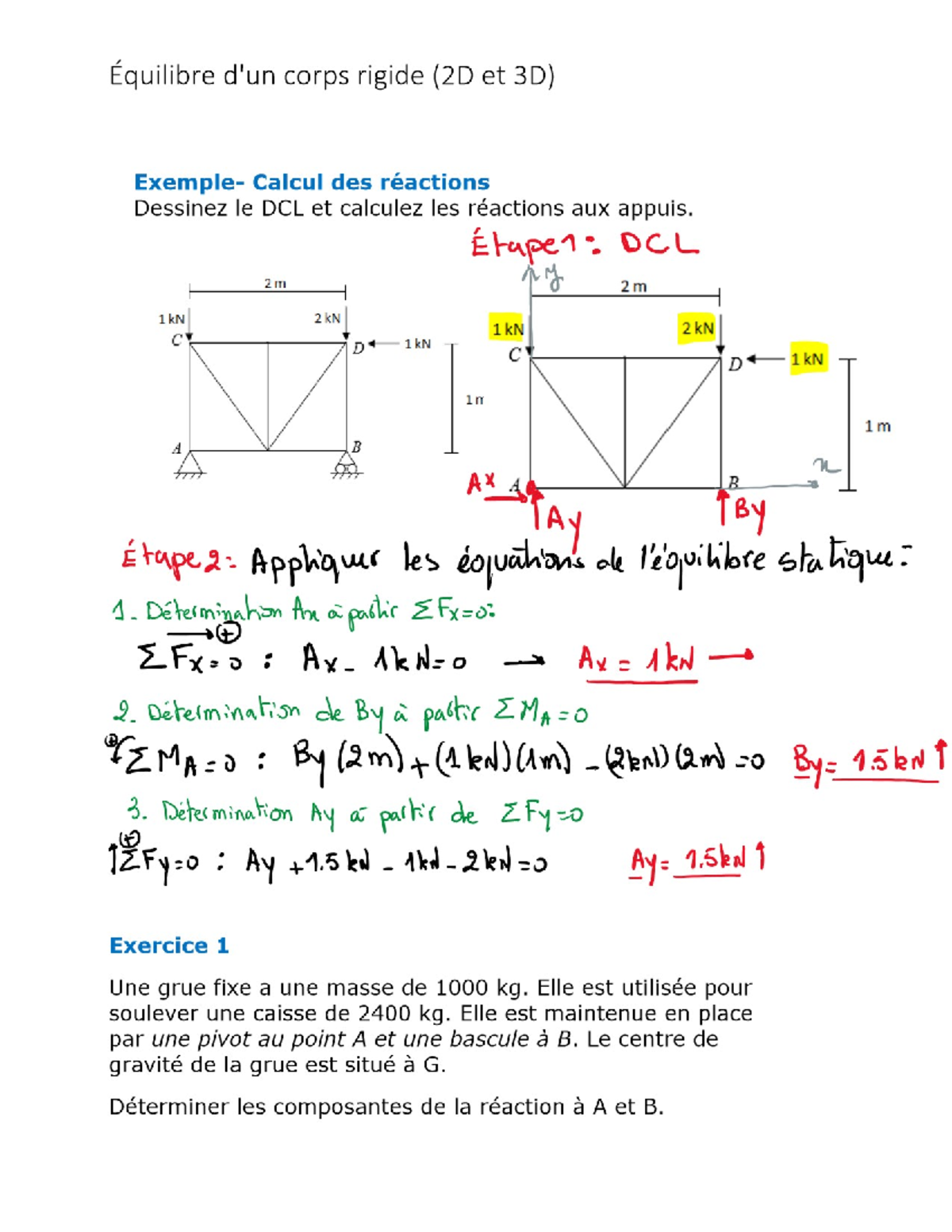 Solution exercices-Équilibre d'un corps rigide (2D-3D) - GNG 1105 ...