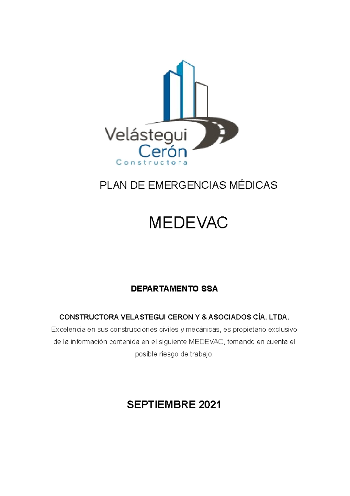 Plan de emergencia ( Medevac) - DEPARTAMENTO SSA CONSTRUCTORA ...