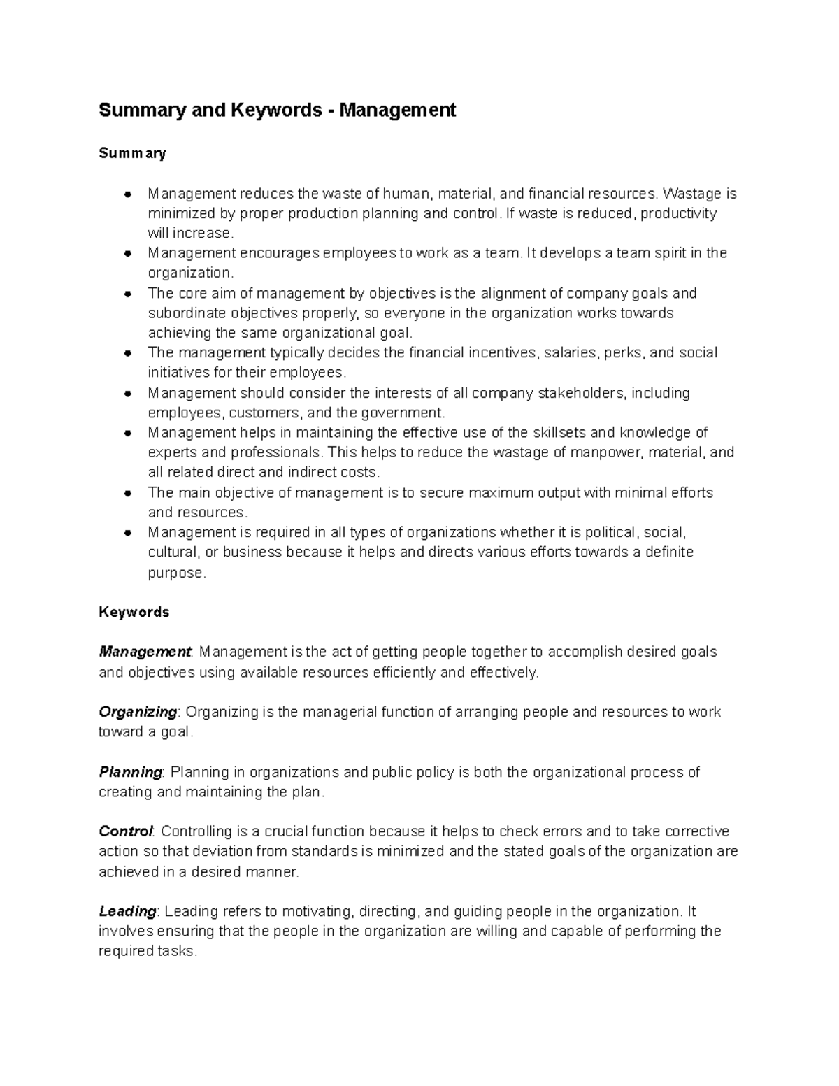 Summary and Keywords - Management - Summary and Keywords - Management ...