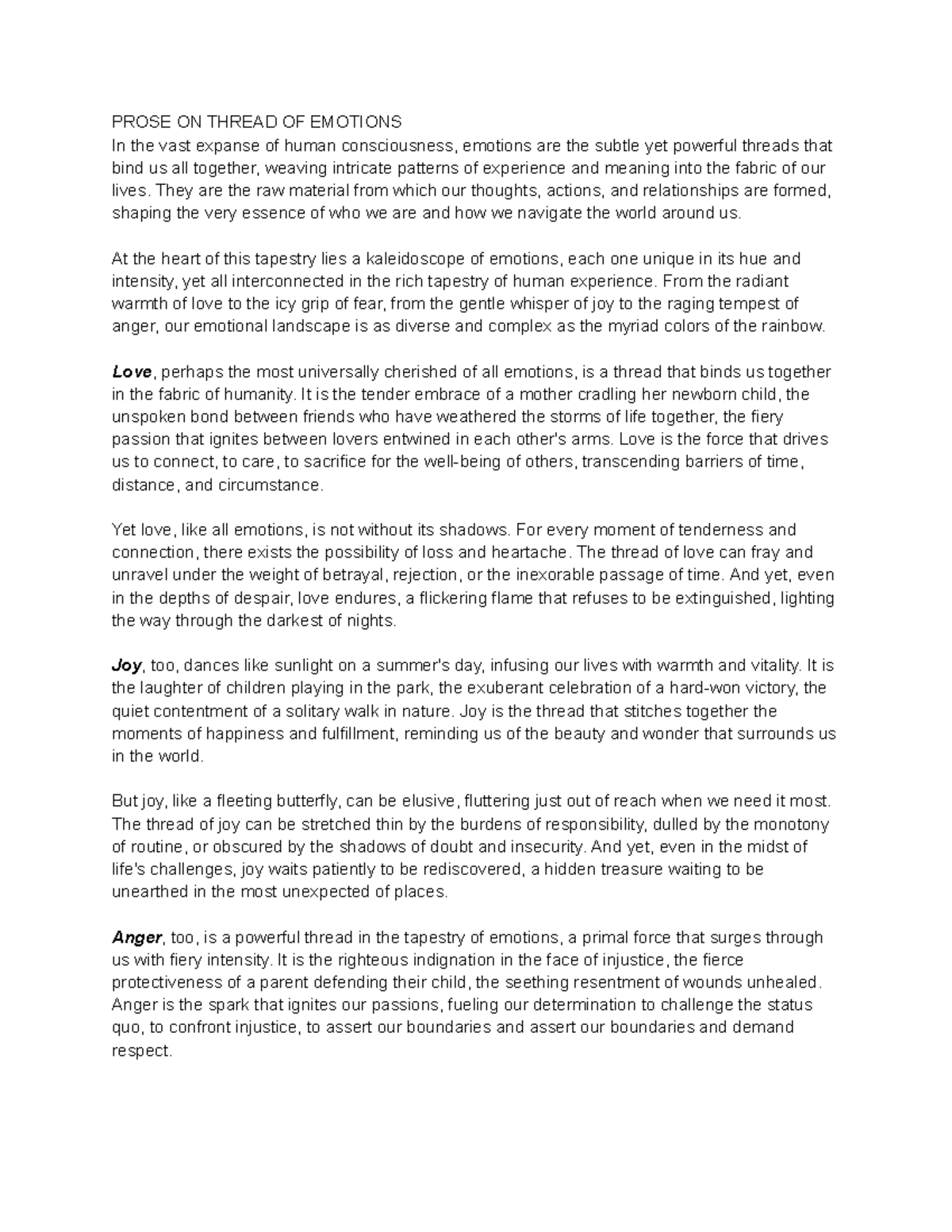 Prose ON Thread OF Emotions - PROSE ON THREAD OF EMOTIONS In the vast ...