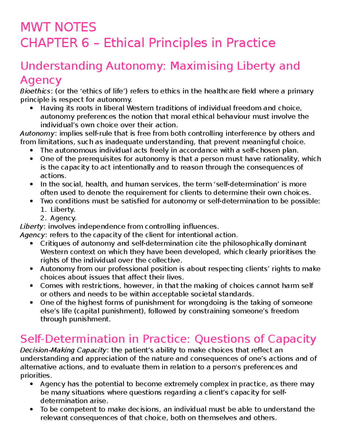 MWT 120 Study Unit 6 Notes - MWT NOTES CHAPTER 6 – Ethical Principles ...