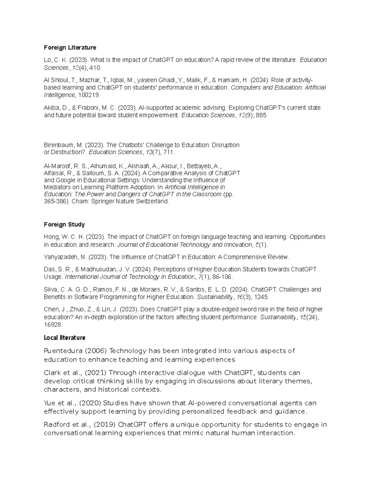 Foreign LIterature - hahaahah - Foreign LIterature Lo, C. K. (2023 ...