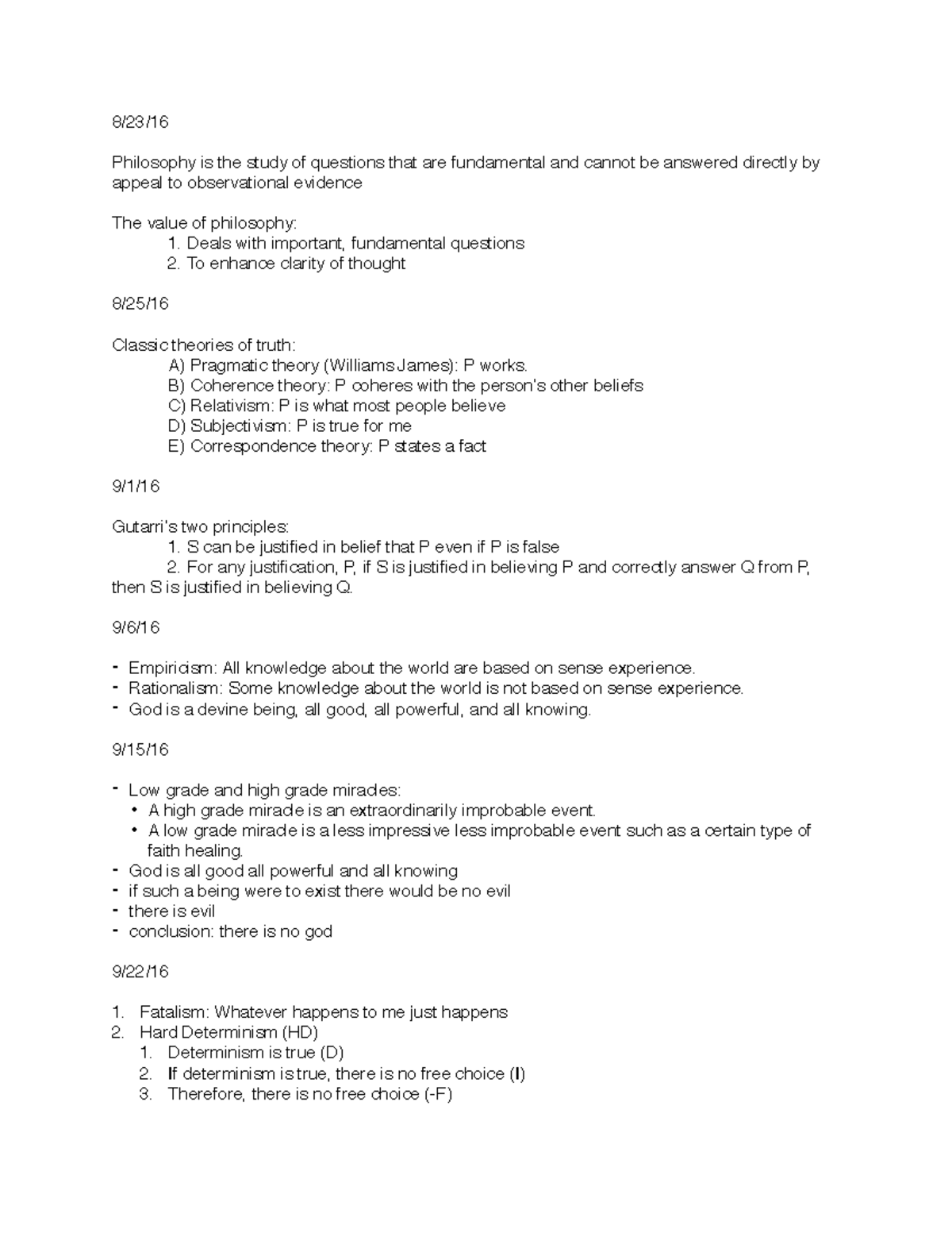 PHI Notes lectures 1-6 - Philosophy is the study of questions that are ...