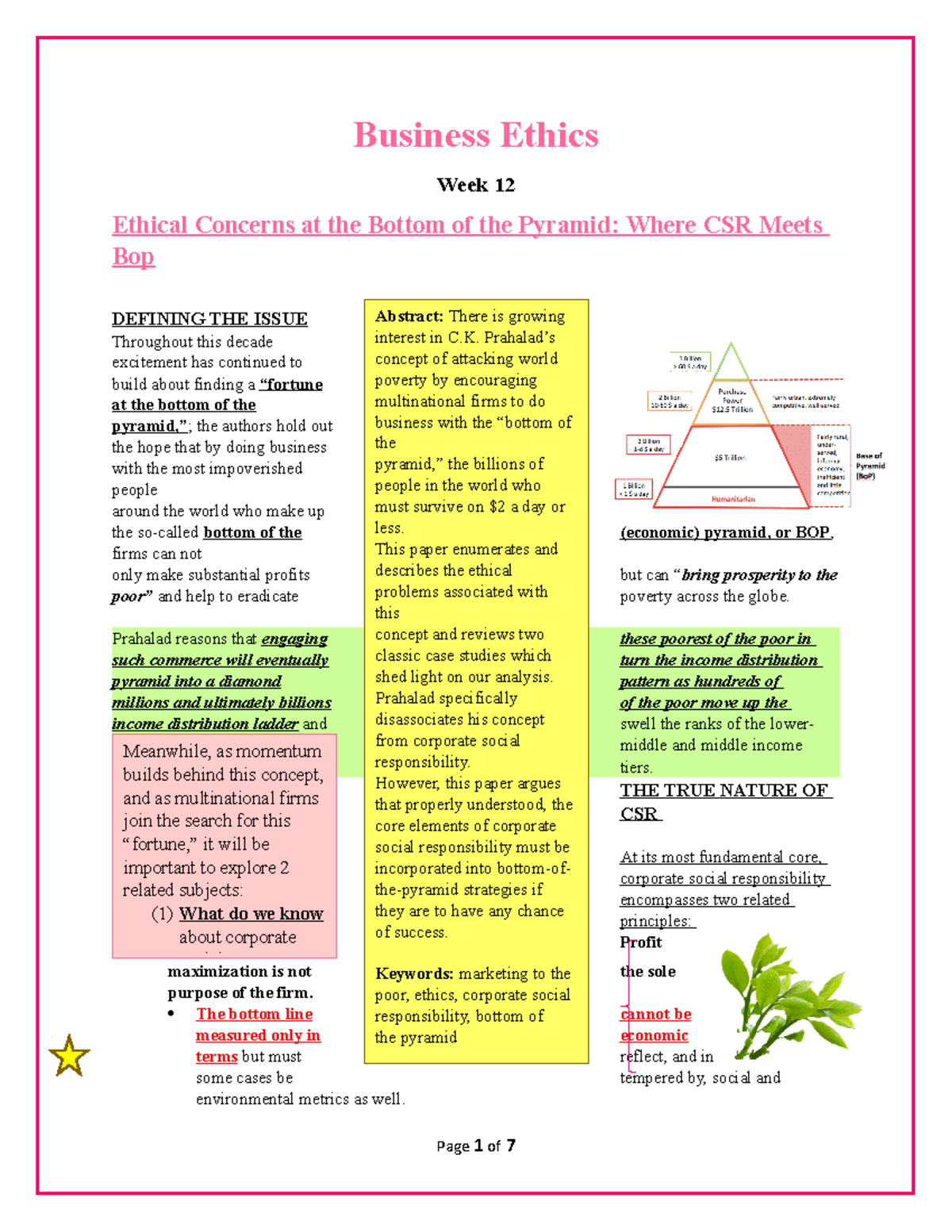Business Ethics Week 12 - Business Ethics Week 12 Ethical Concerns at ...
