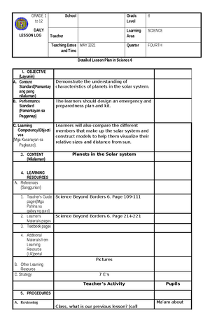 Lesson plan in English - I. OBJECTIVES A. CONTENT STANDARDS The ...