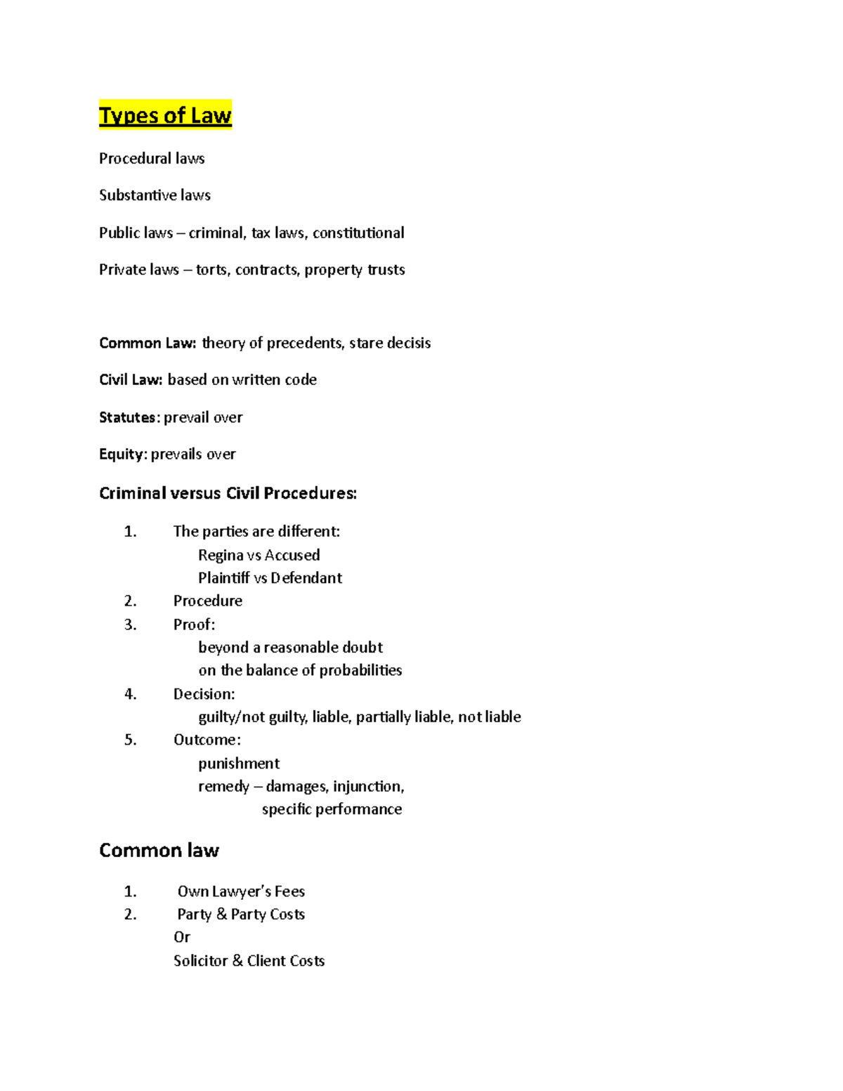 Comprehensive Notes - Types of Law Procedural laws Substantive laws ...