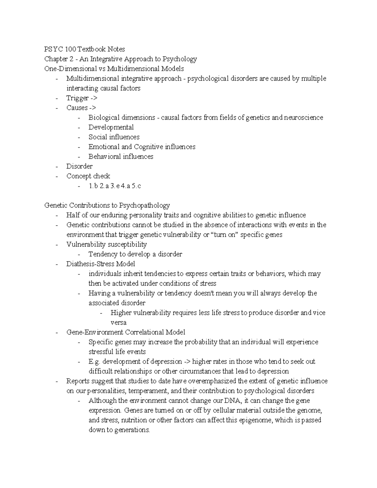 PSYC 100 Textbook Notes - PSYC 100 Textbook Notes Chapter 2 - An ...