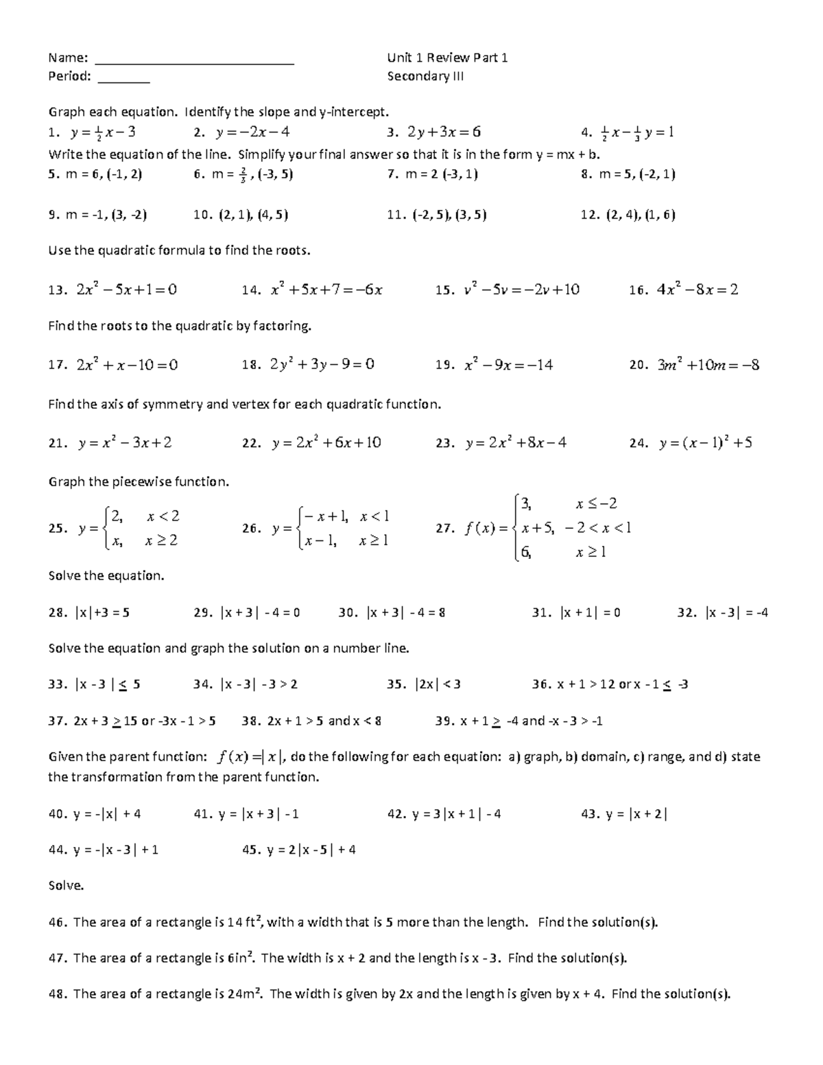 U1 Test review, helps you study for the test. - Name ...