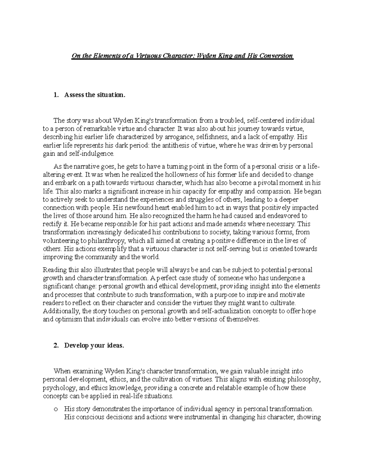 On the Elements of a Virtuous Character - Wyden King and His Conversion ...