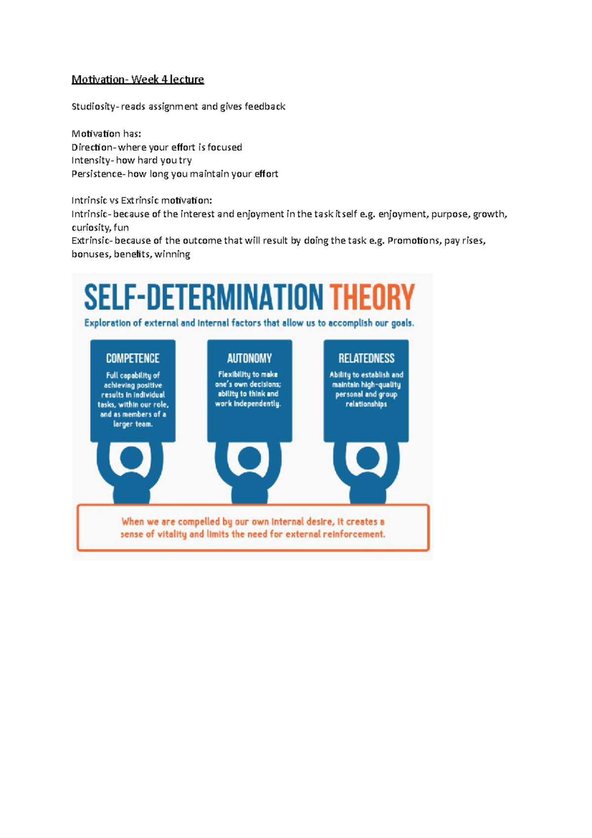 Motivation Week 4 lec - lecture notes - Motivation- Week 4 lecture ...