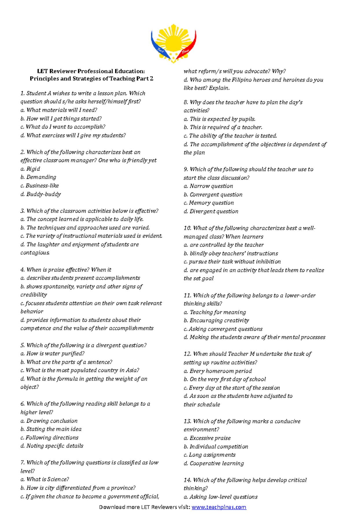 Principles AND Strategies OF Teaching PART 2 - LET Reviewer ...