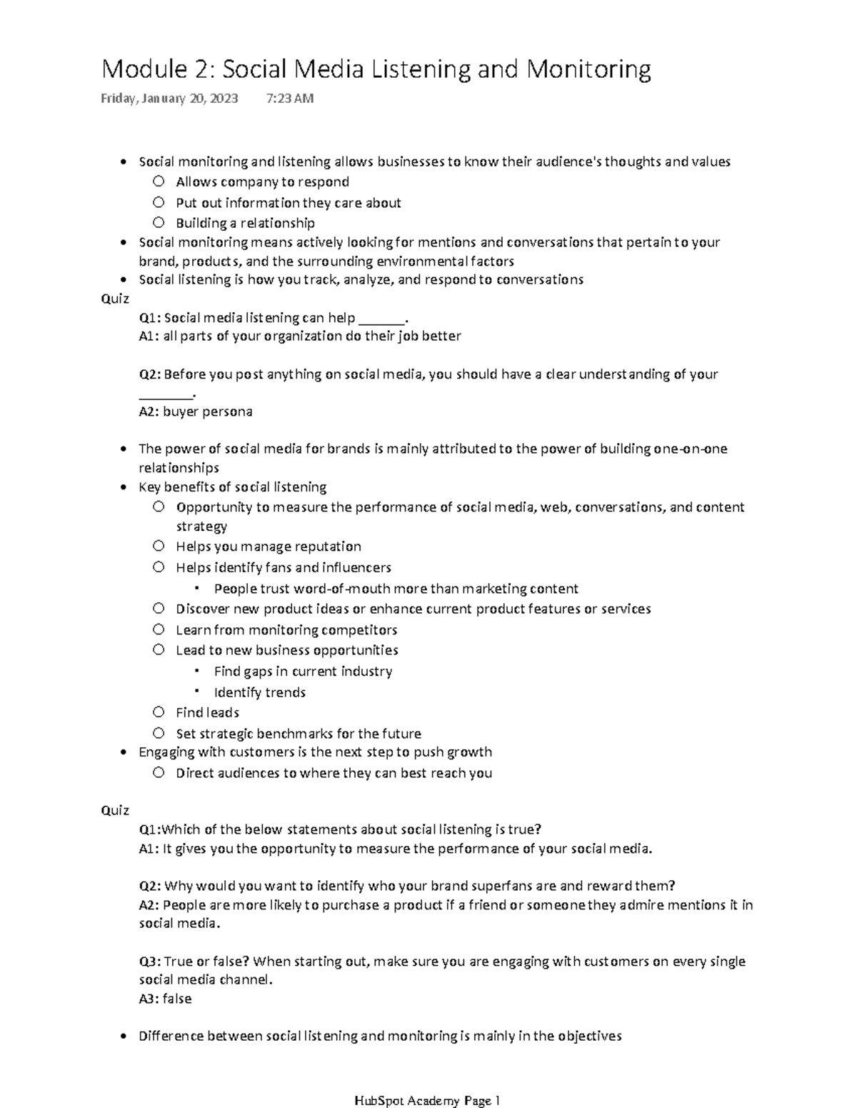 Hubspot Module 2 Social Media Listening and Monitoring - Social ...
