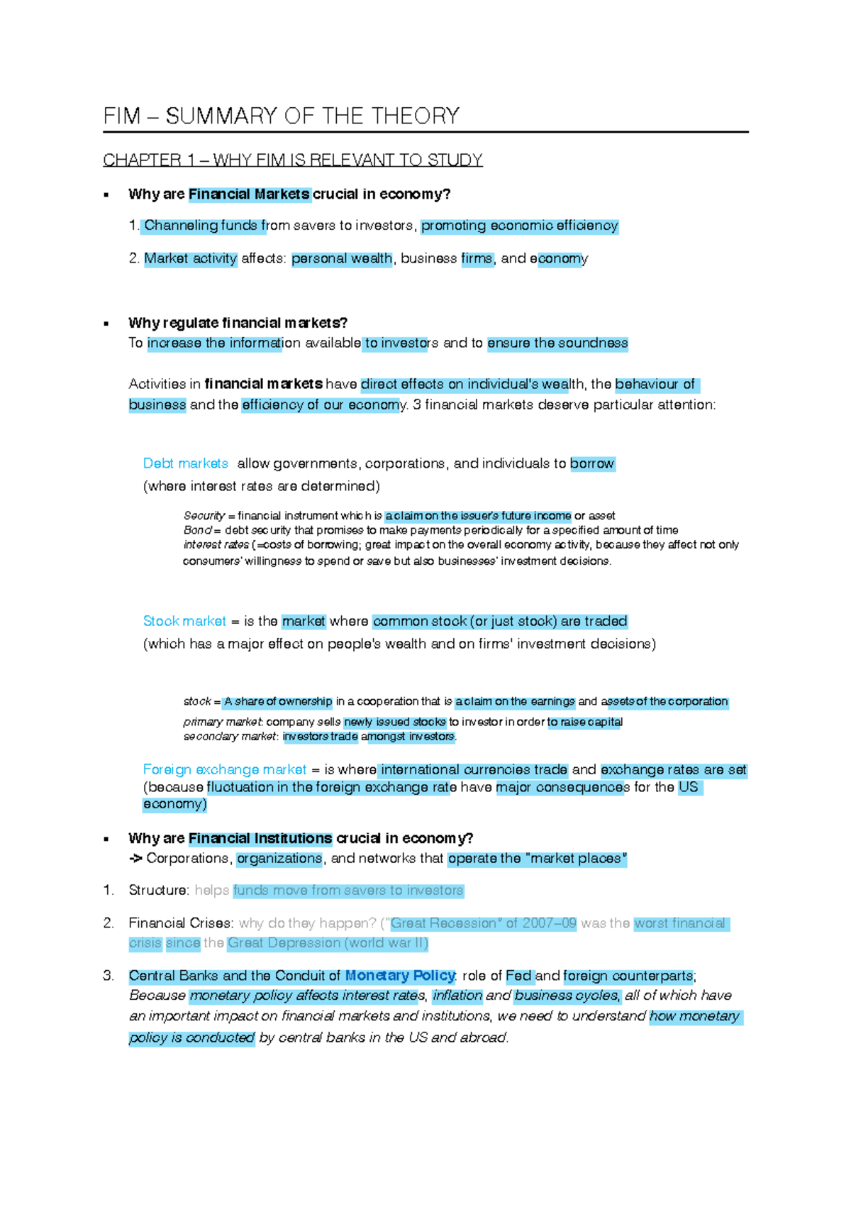 FIM-Summary - Class summary of FIM theory - FIM – SUMMARY OF THE THEORY ...