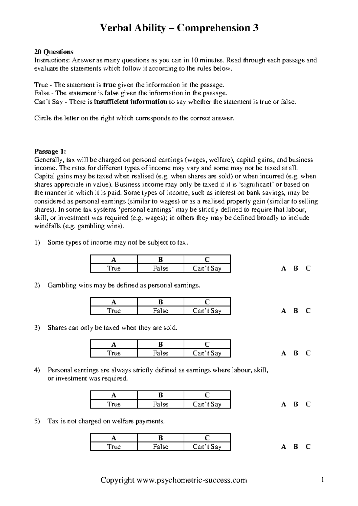 Psychometric Success Verbal Ability - Comprehension Practice Test 3 ...