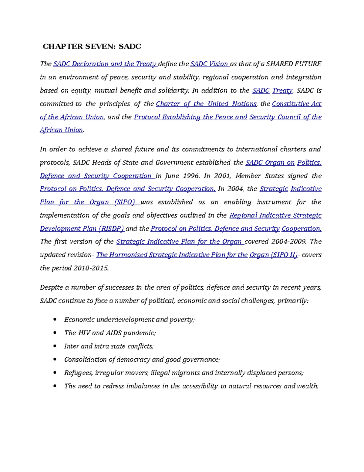 Chapter Seven - SADC - CHAPTER SEVEN: SADC The SADC Declaration and the ...