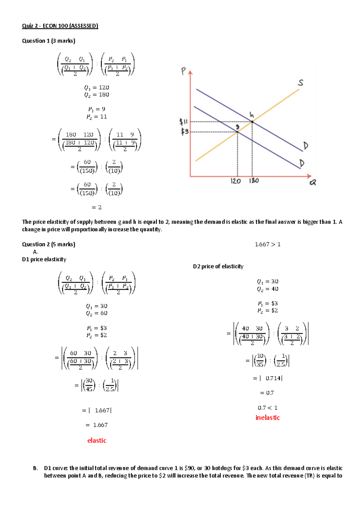Econ quiz 2 - Econ quiz 2 - Quiz 2 - ECON 100 (ASSESSED) Question 1 (3 ...