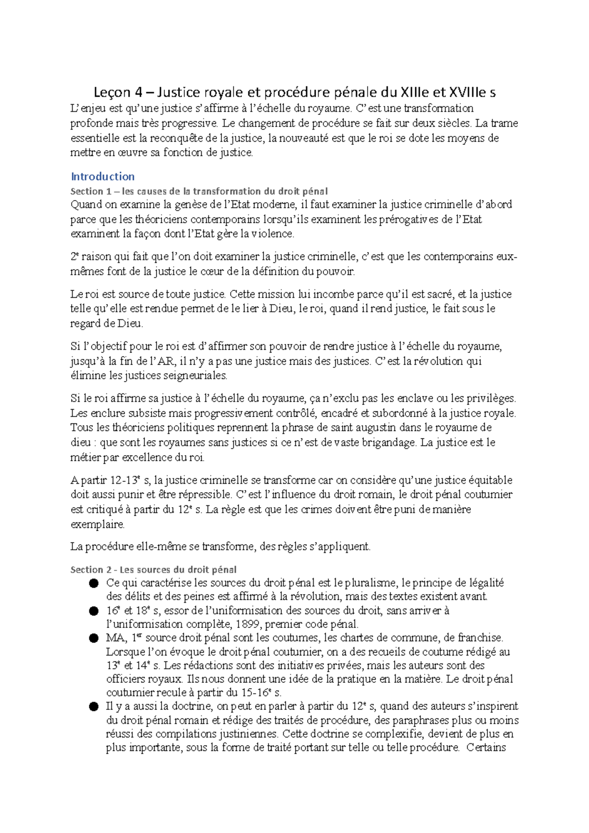 Histoire du droit pénal leçon 4 - Leçon 4 – Justice royale et procédure ...