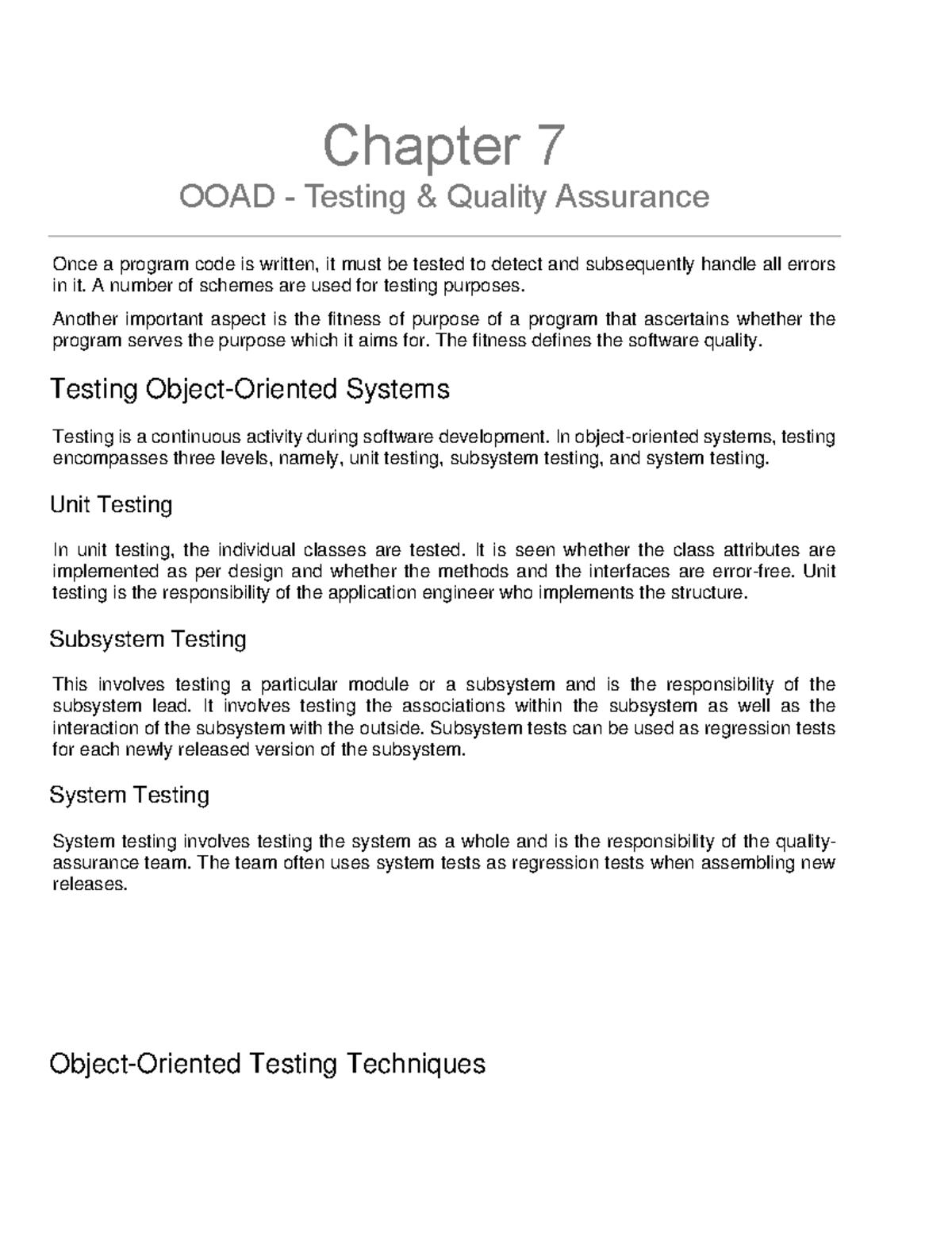 Testing and Quality Assurance - Chapter 7 OOAD - Testing & Quality ...