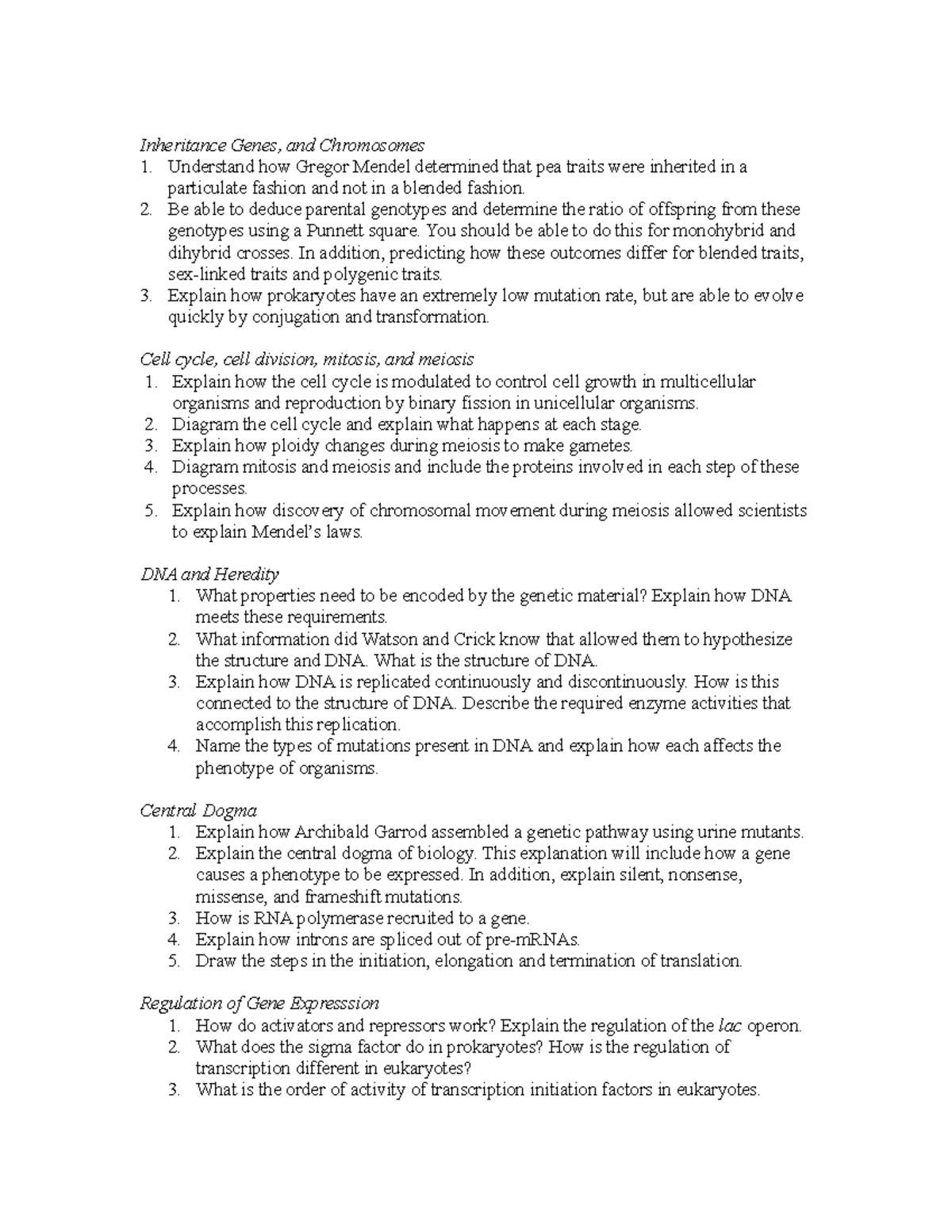 Learning Outcomes - notes - Inheritance Genes, and Chromosomes ...